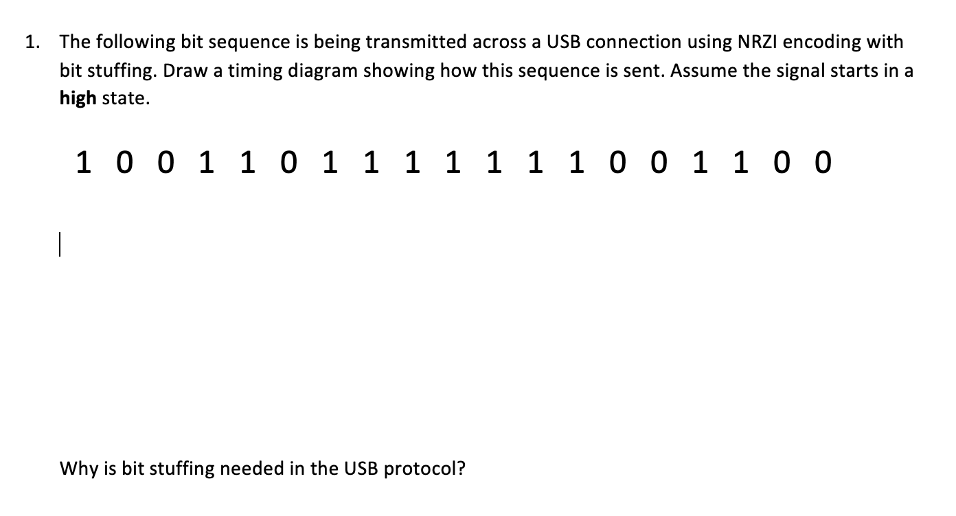 Solved 1. ﻿The following bit sequence is being transmitted | Chegg.com