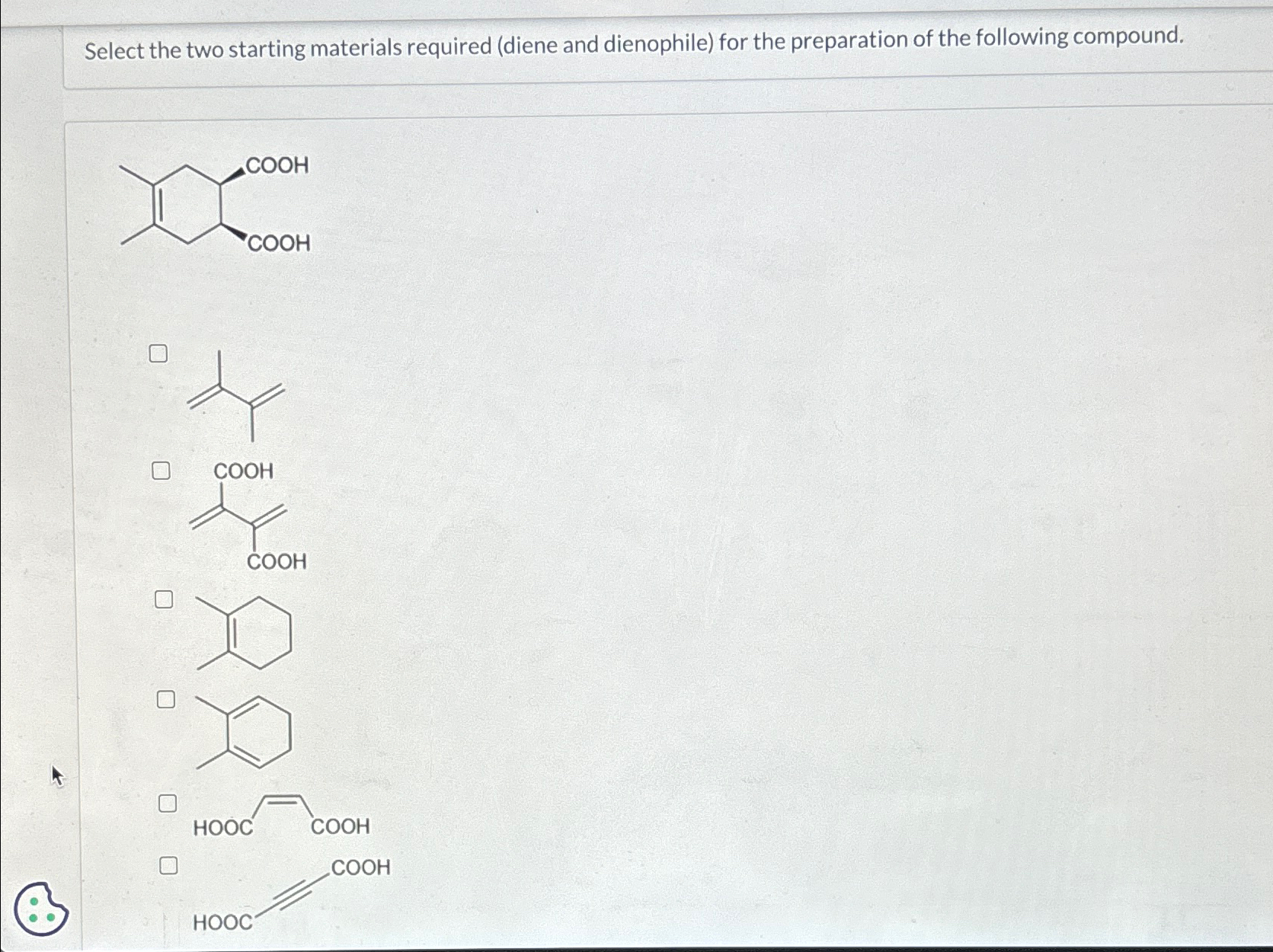 Solved Select the two starting materials required (diene and | Chegg.com
