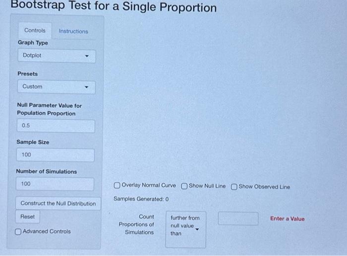 Solved Bootstrap Test for a Single Proportion Graph Type | Chegg.com