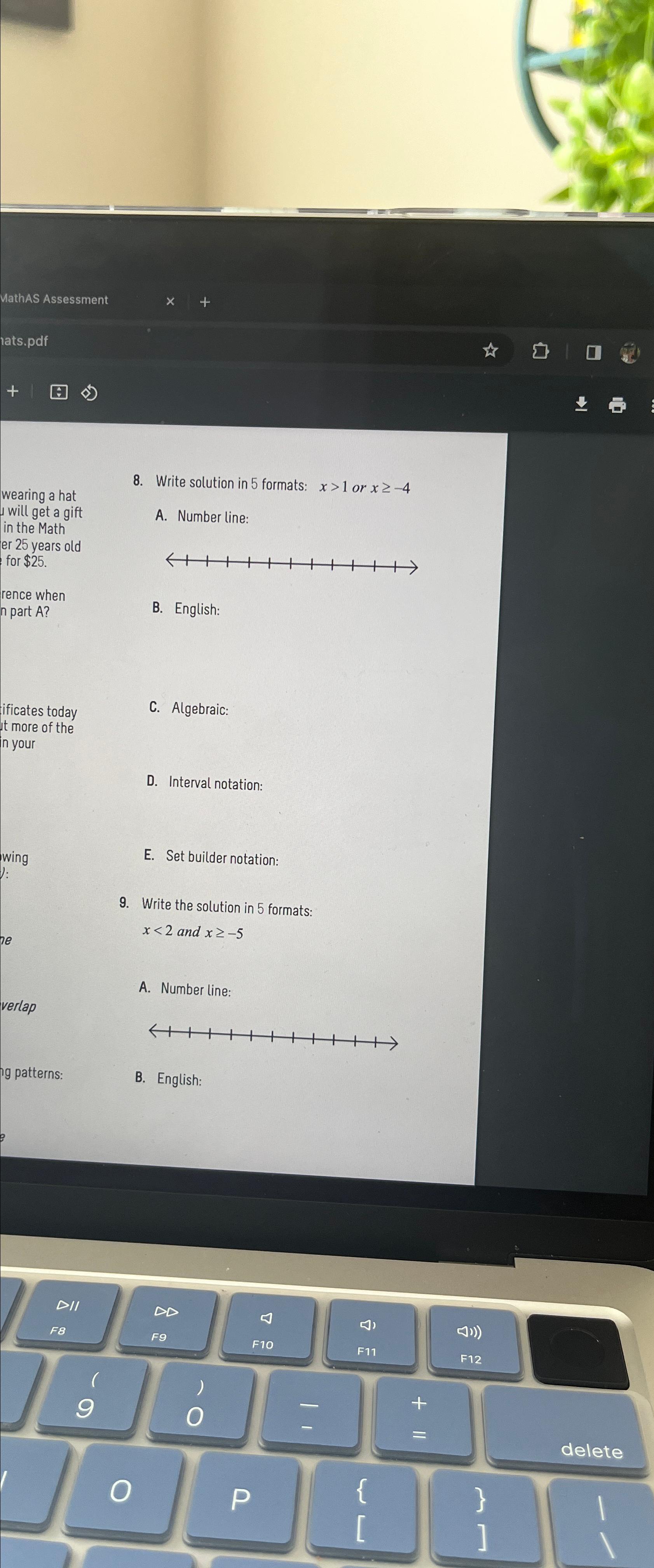 Solved Write solution in 5 ﻿formats: x>1 ﻿or x≥-4A. ﻿Number | Chegg.com