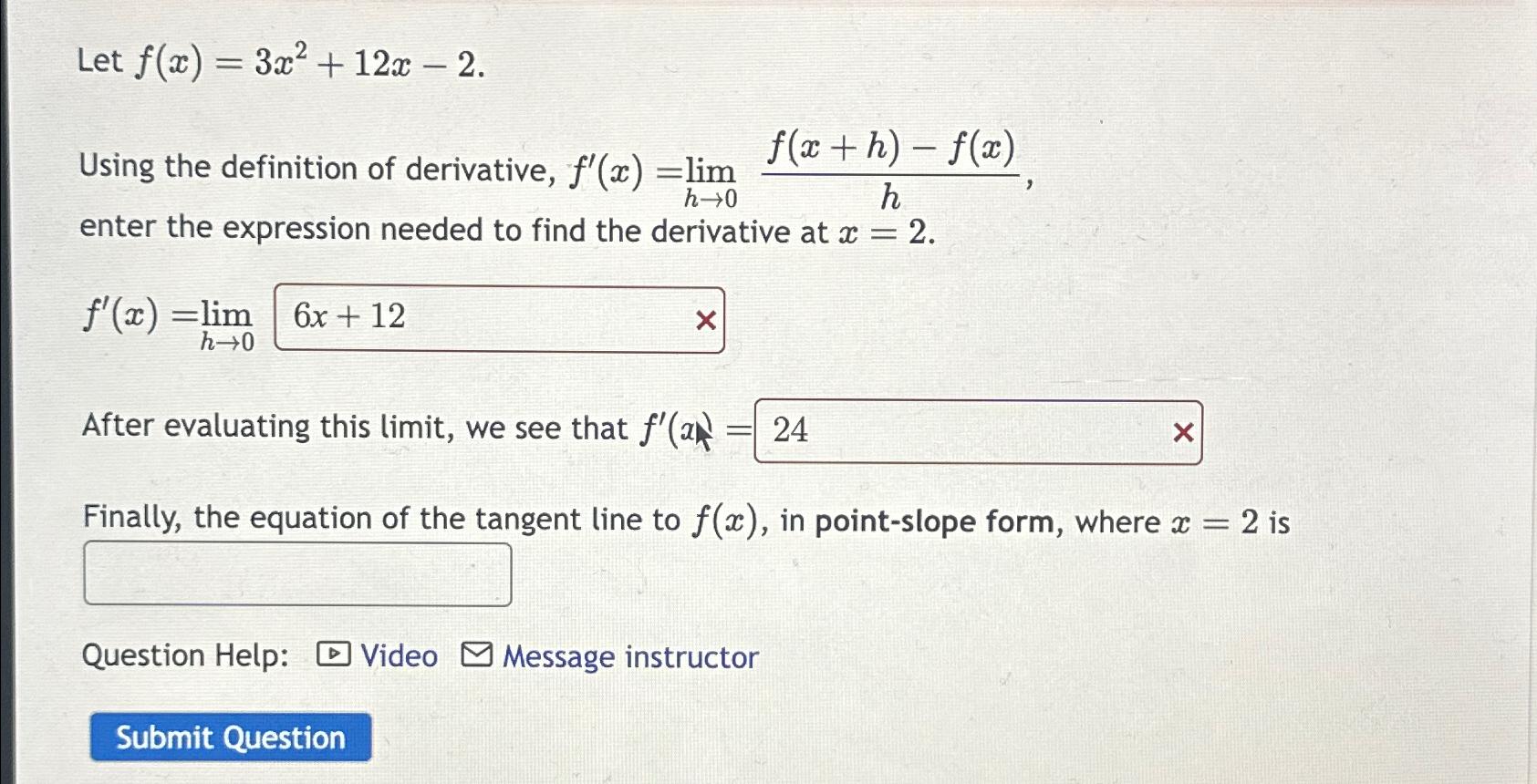 Solved Let f(x)=3x2+12x-2.Using the definition of | Chegg.com