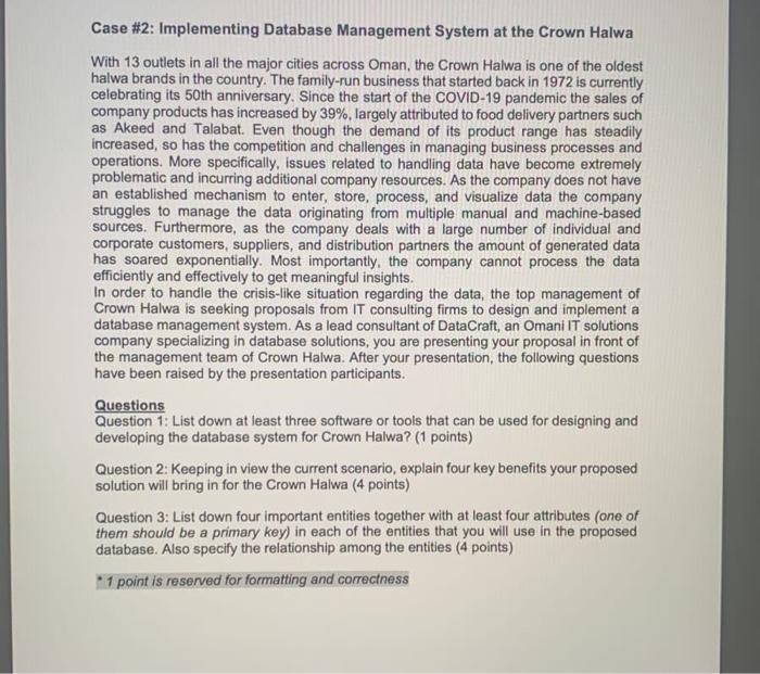 Solved Case #2: Implementing Database Management System at | Chegg.com