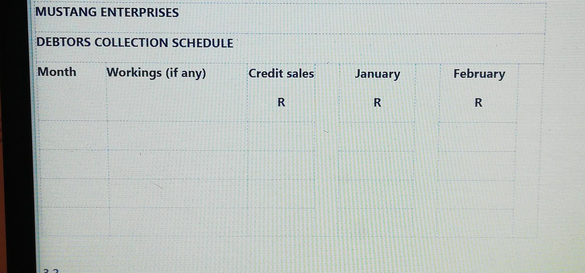 Solved MUSTANG ENTERPRISES DEBTORS COLLECTION SCHEDULECASH | Chegg.com
