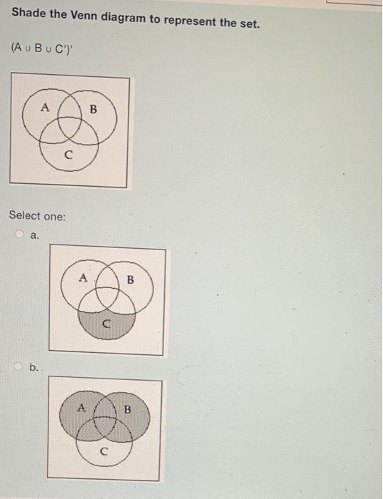 Solved Shade the Venn diagram to represent the set. (AU BUC) | Chegg.com