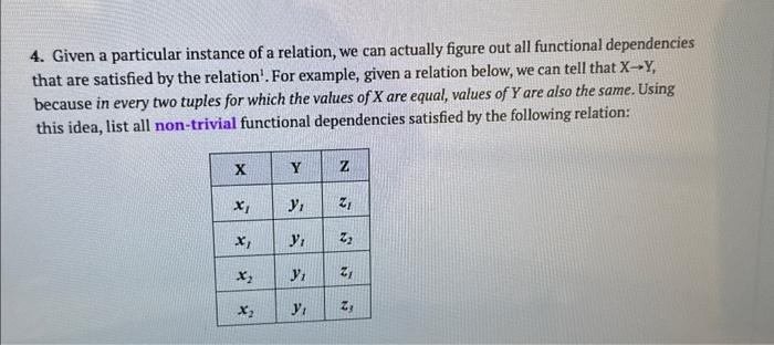 Solved 4. Given a particular instance of a relation, we can | Chegg.com
