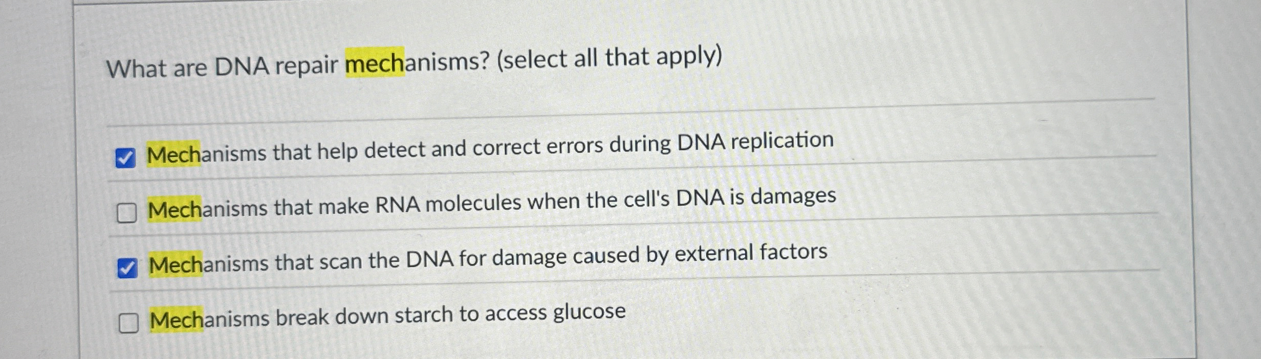 Solved What are DNA repair mechanisms? (select all that | Chegg.com