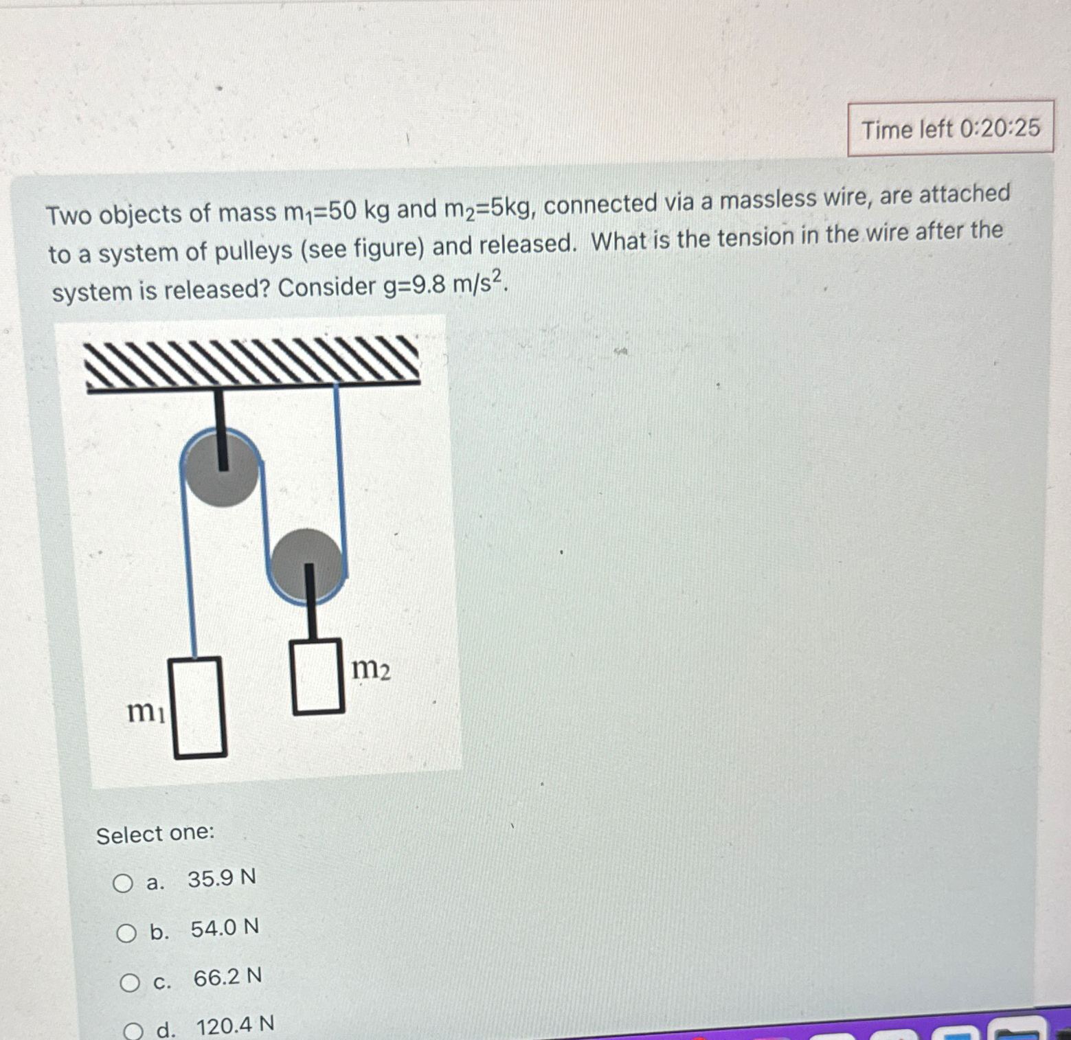 Solved Time left 0:20:25Two objects of mass m1=50kg ﻿and | Chegg.com