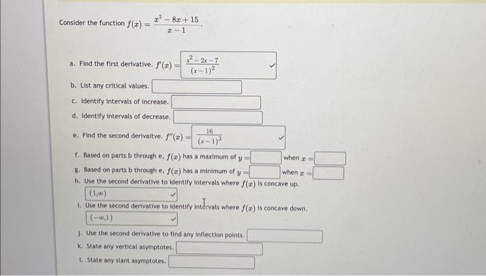 Solved onsider the function f(x)=x−1x2−8x+15 a. Find the | Chegg.com