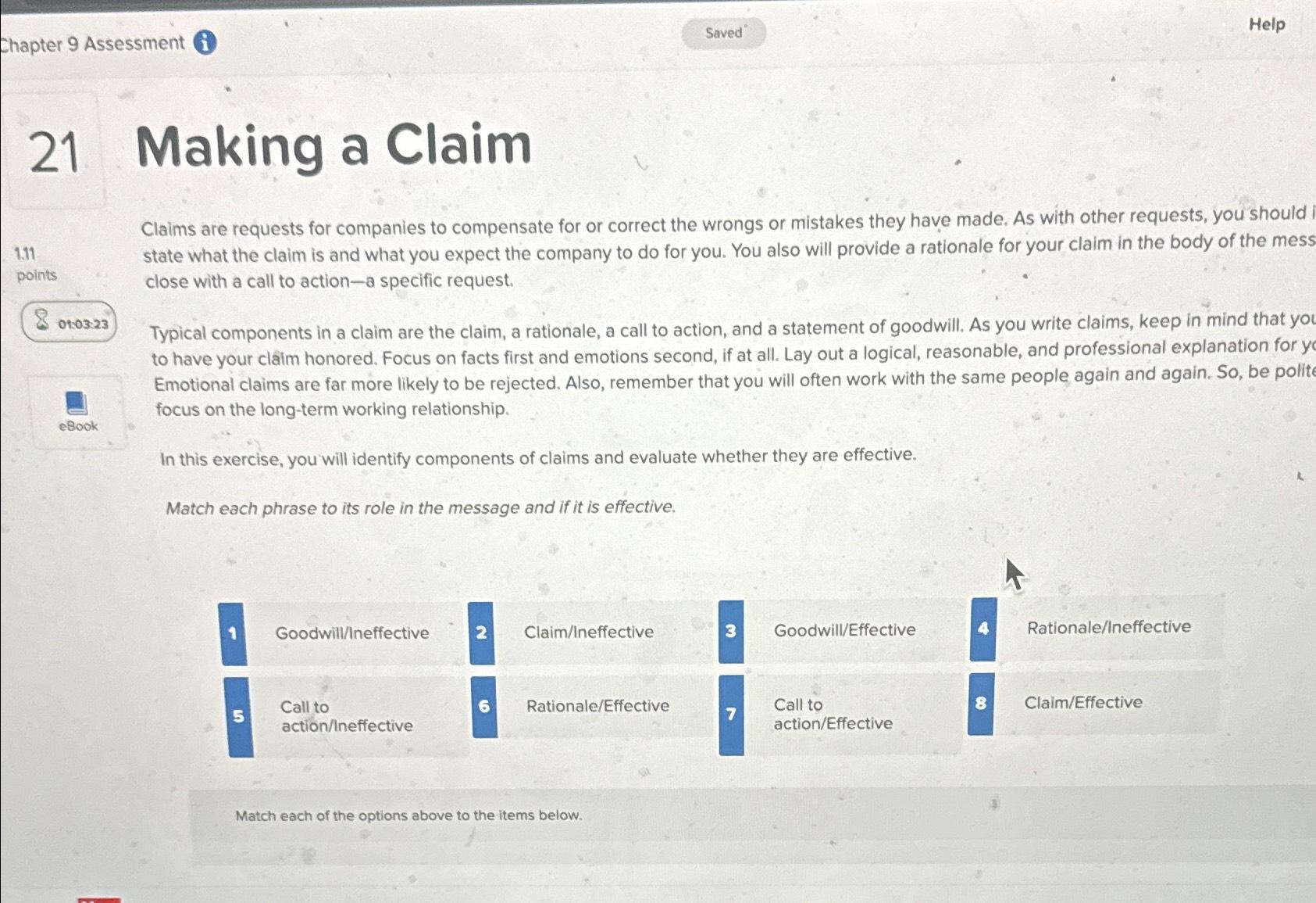 Solved Chapter 9 ﻿Assessment (i)Help21 ﻿Making a Claim1.11 | Chegg.com