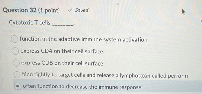 Solved Cytotoxic T cells function in the adaptive immune | Chegg.com