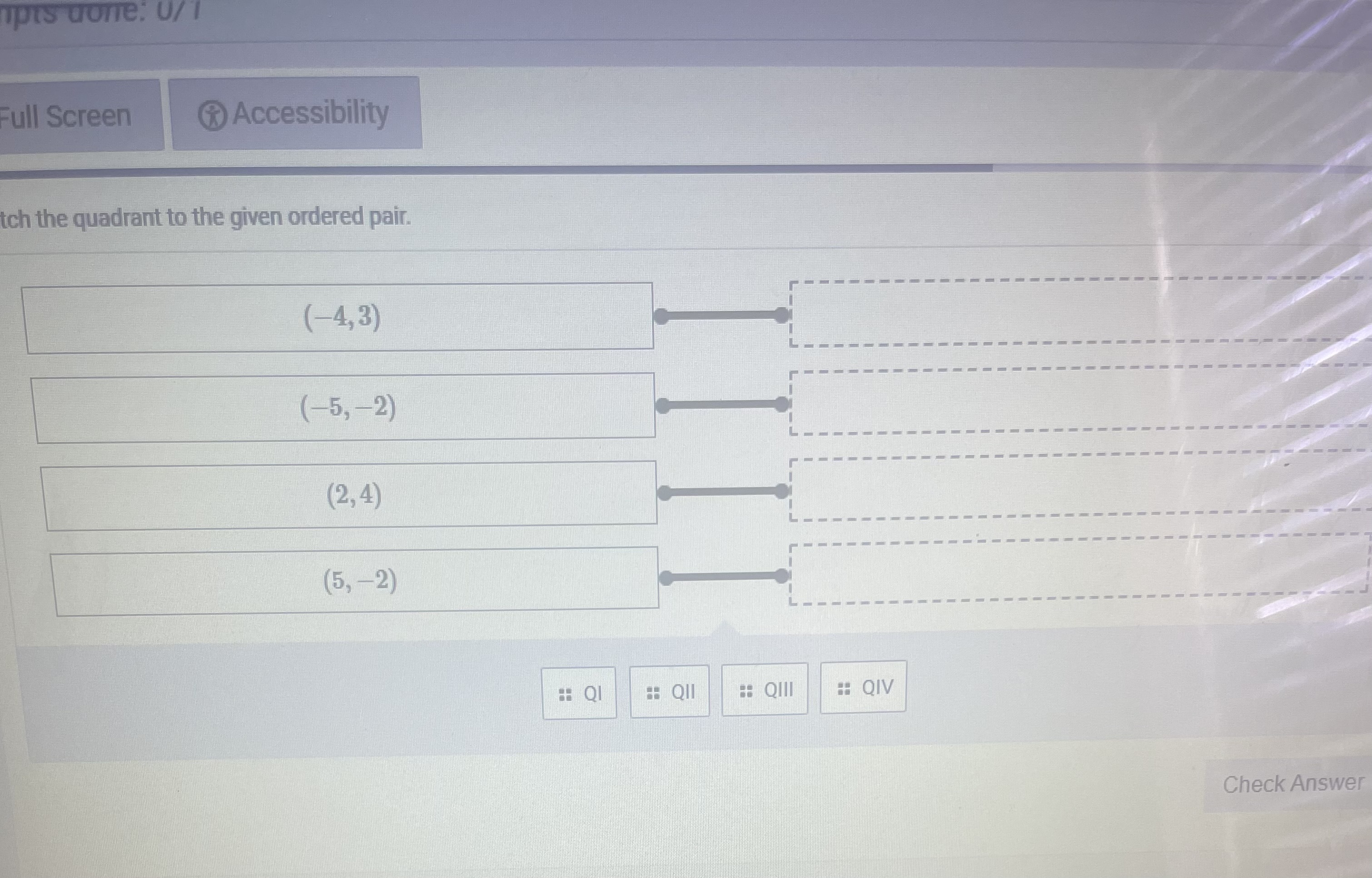 Solved tch the quadrant to the given ordered | Chegg.com