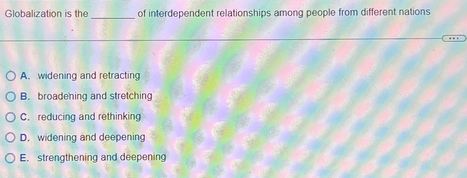 Solved Globalization is the of interdependent relationships | Chegg.com