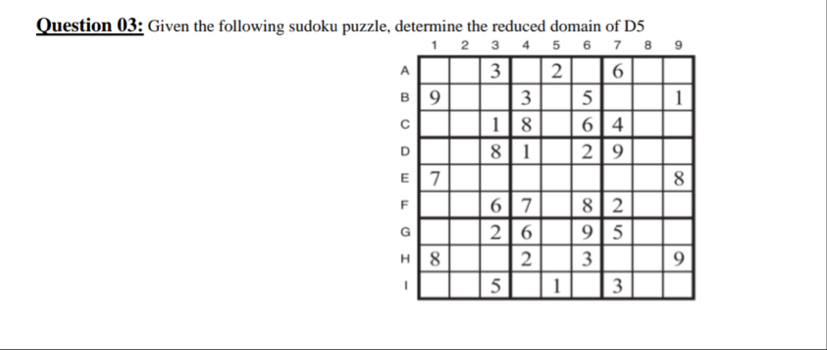 Solved Question 03: Given the following sudoku puzzle, | Chegg.com