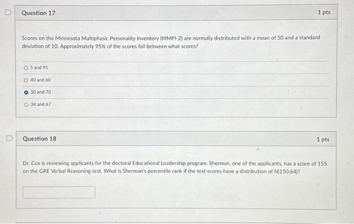 Solved Scores on the Minnesota Multiphasic Personality | Chegg.com