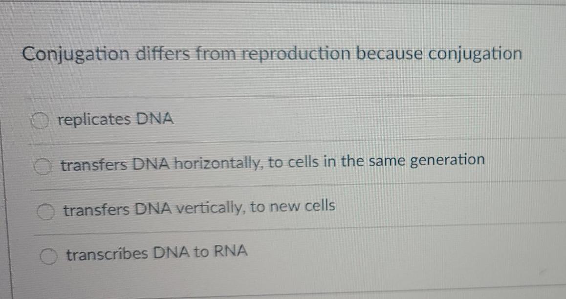 Solved Conjugation differs from reproduction because | Chegg.com