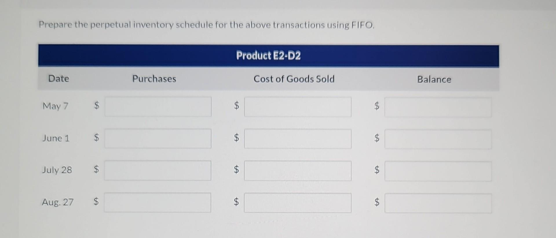 Solved Prepare the perpetual inventory schedule for the | Chegg.com