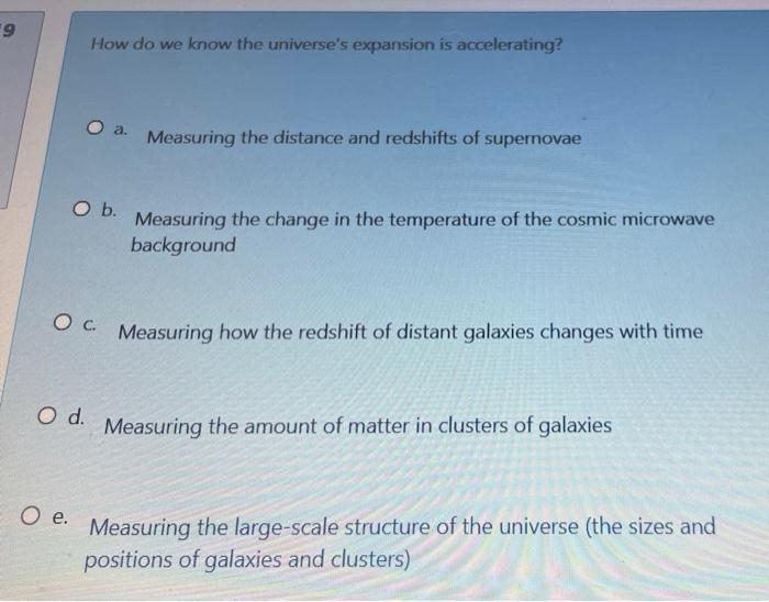 Solved 9 How do we know the universe's expansion is | Chegg.com
