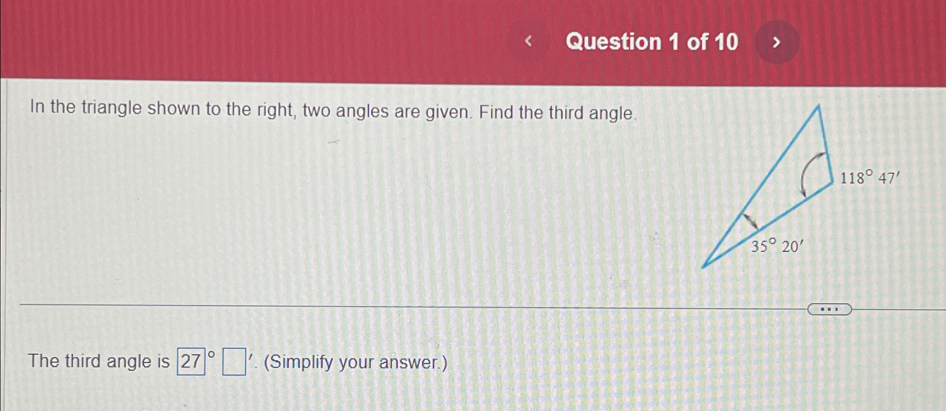 Solved Question 1 ﻿of 10In the triangle shown to the right, | Chegg.com