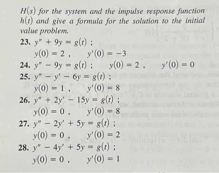Solved H(s) for the system and the impulse response function | Chegg.com