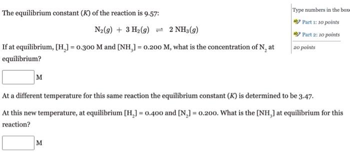 Solved The equilibrium constant \\( (K) \\) of the reaction | Chegg.com