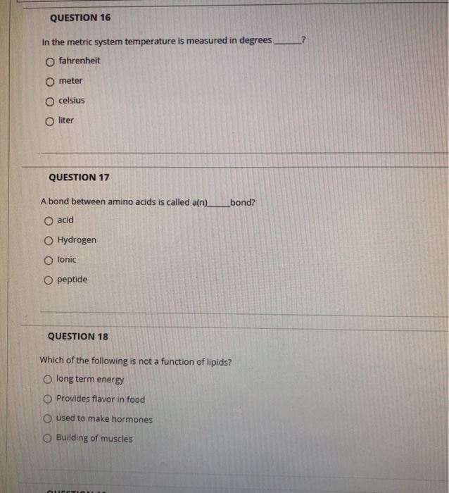 Solved QUESTION 16 In the metric system temperature is | Chegg.com