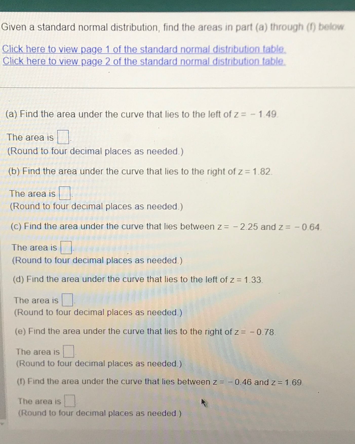 Solved Given a standard normal distribution, find the areas | Chegg.com