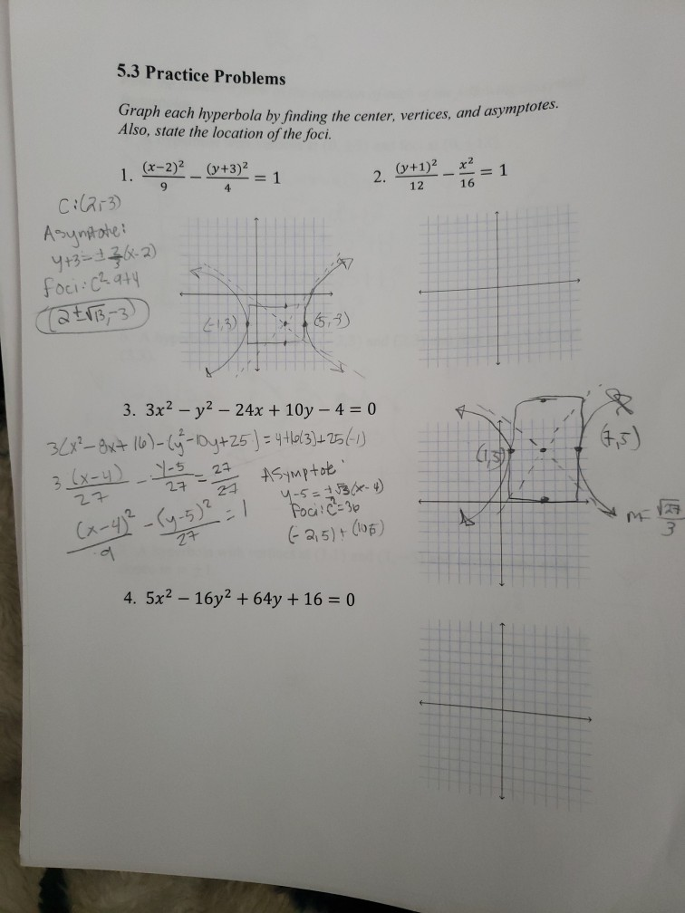 Solved 5.3 Practice Problems Graph each hyperbola by finding | Chegg.com
