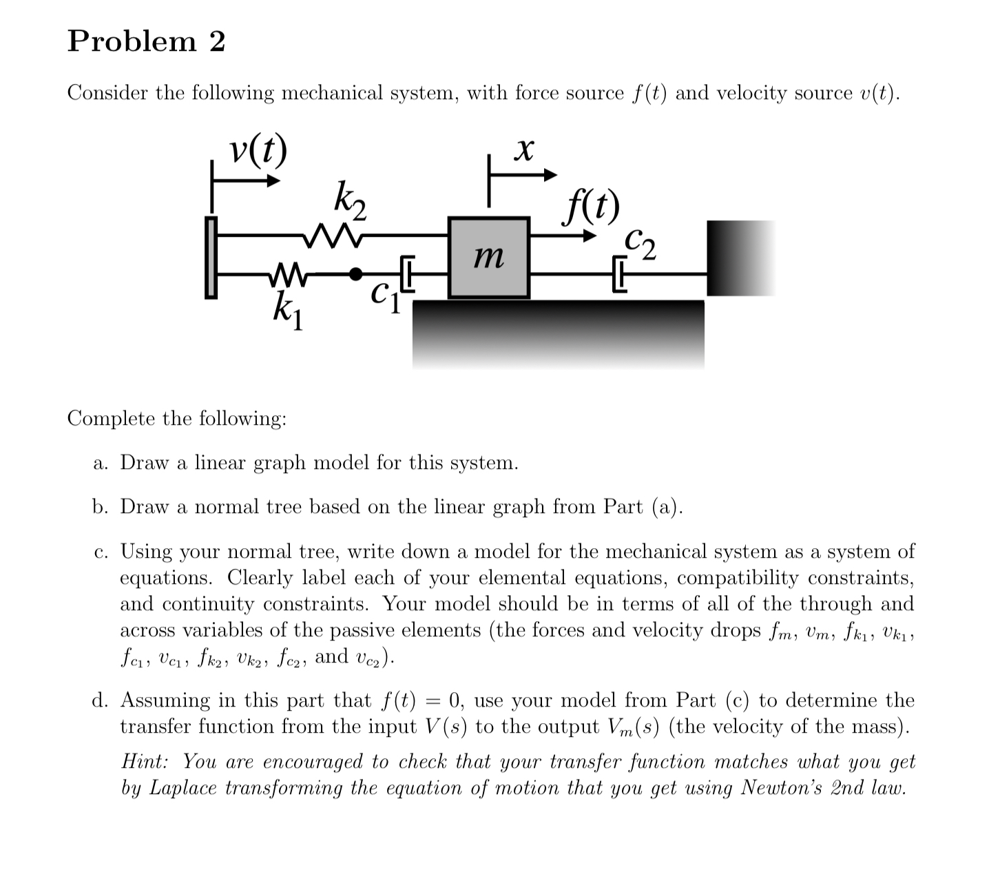 Solved Problem 2Consider the following mechanical system, | Chegg.com