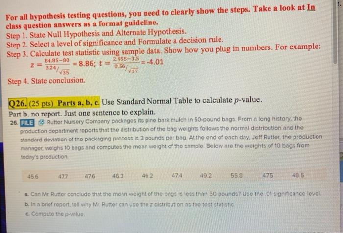 Solved For all hypothesis testing questions, you need to | Chegg.com