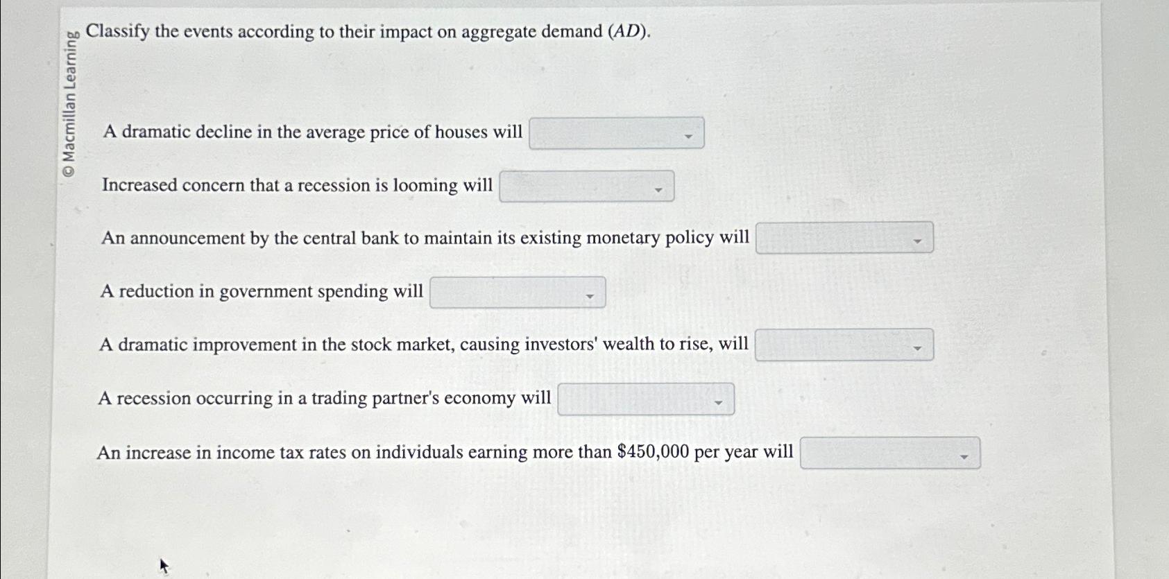 Solved an Classify the events according to their impact on | Chegg.com