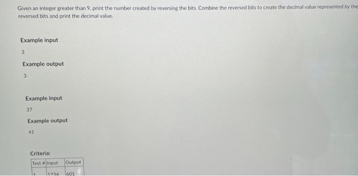 Solved Example input 37 Example output 41 Criteria: Test | Chegg.com