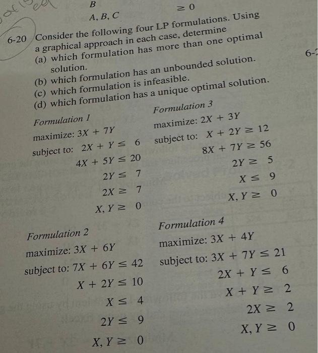 Solved B A, B, C ≥ 0 6-20 Consider the following four LP | Chegg.com