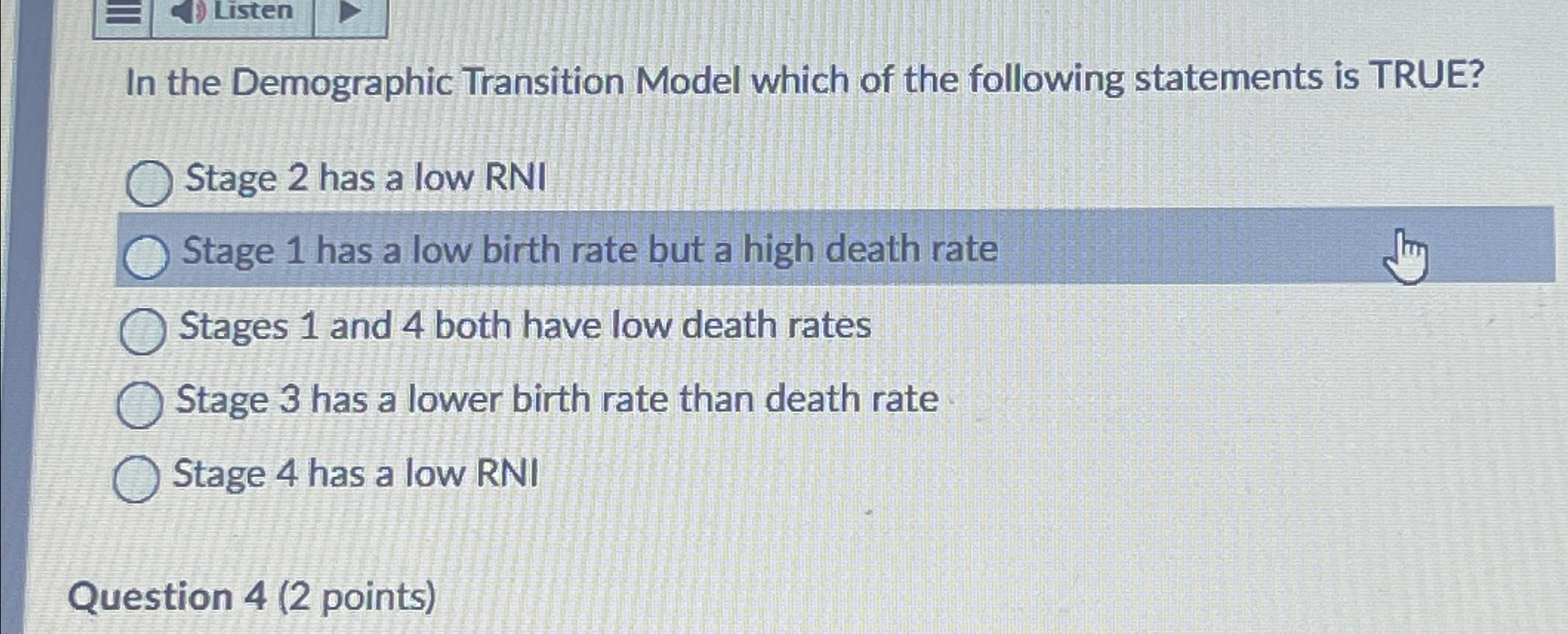 Solved In the Demographic Transition Model which of the | Chegg.com