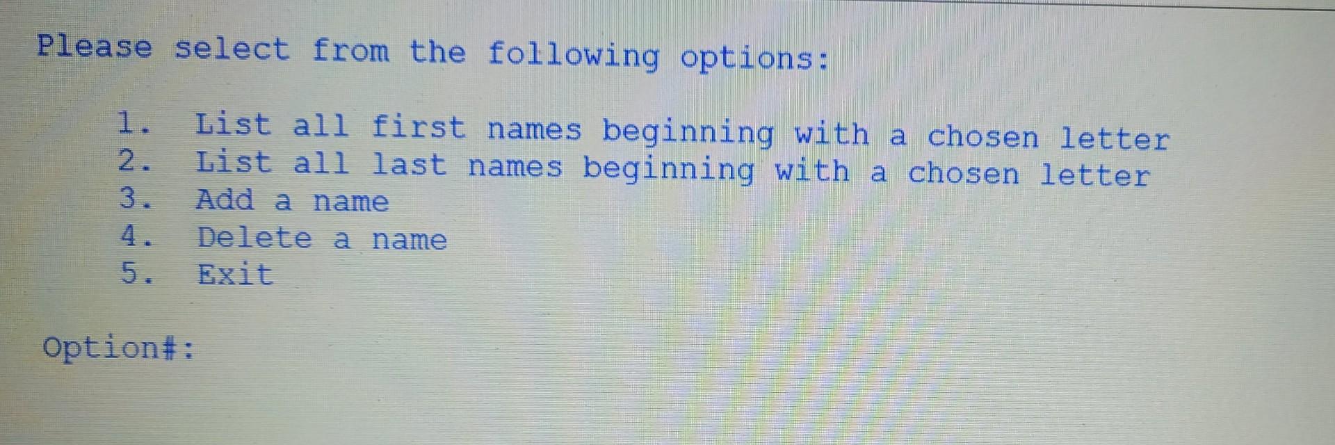 Solved We are making a small menu system for looking up user | Chegg.com