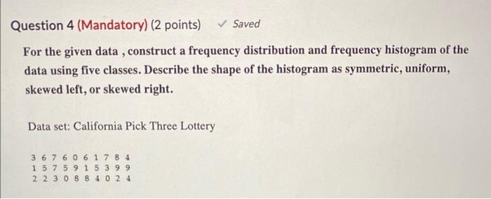 Solved For the given data, construct a frequency | Chegg.com