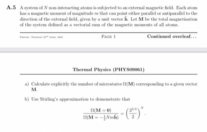 Solved .5 A system of N non-interacting atoms is subjected | Chegg.com