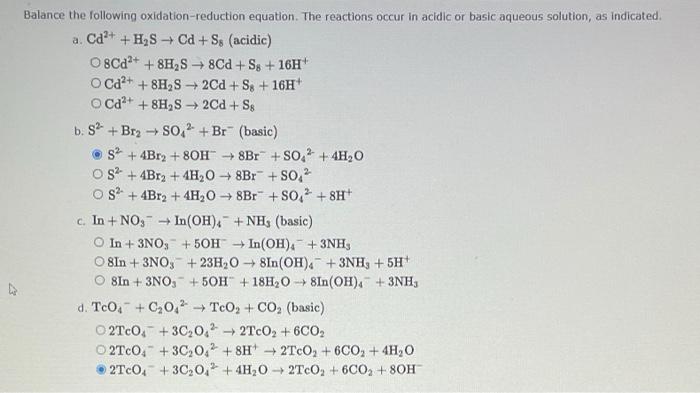 Solved - Balance the following oxidation-reduction equation. | Chegg.com