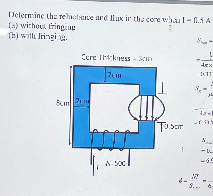 Determine the reluctance and flux in the core when | Chegg.com