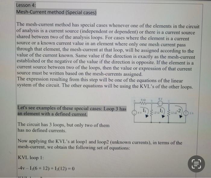 Solved Lesson 4: Mesh-Current method (Special cases) The | Chegg.com