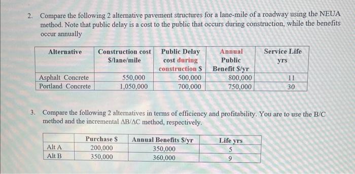 Solved Compare the following 2 alternative pavement | Chegg.com