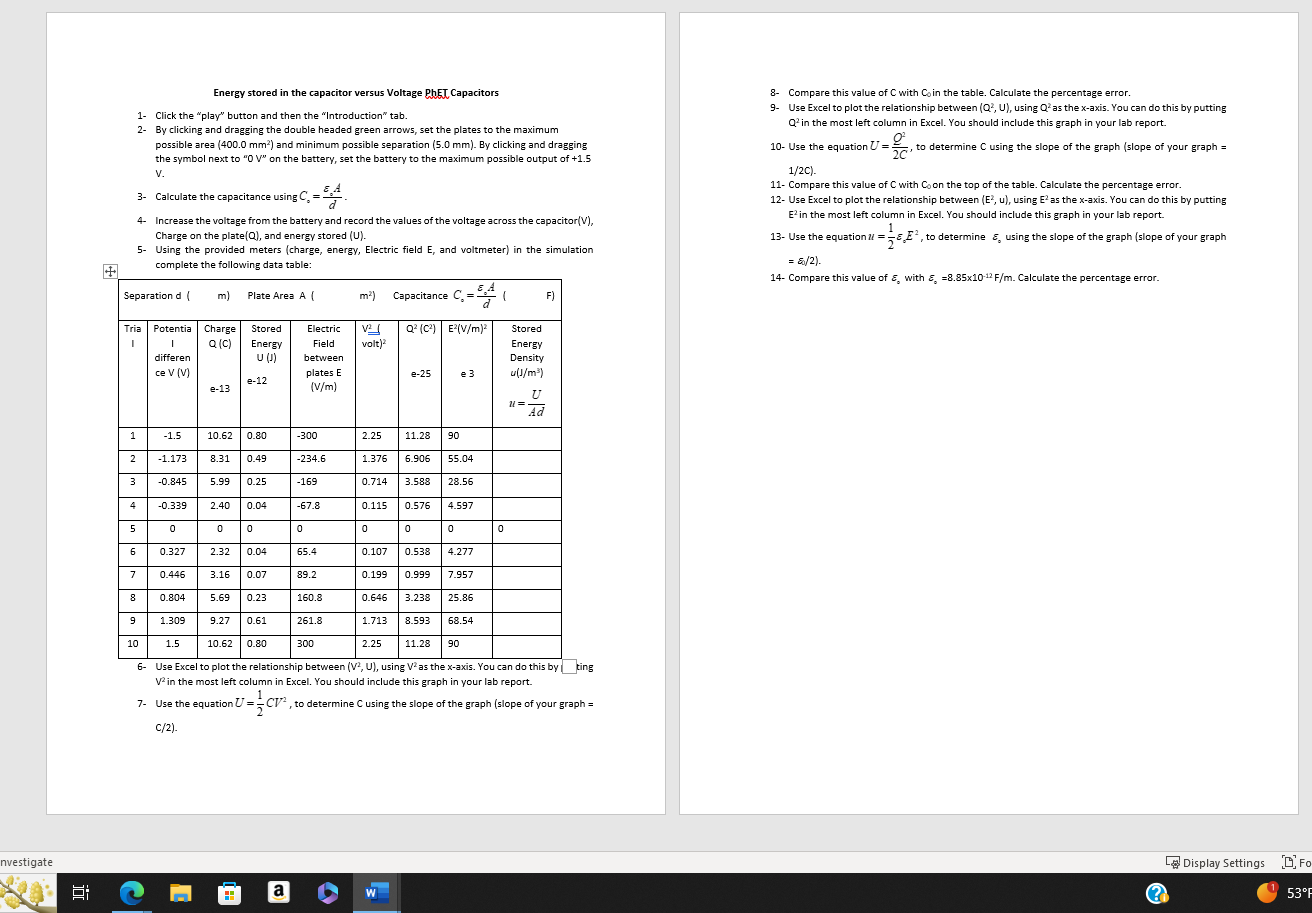 Solved Energy stored in the capacitor versus Voltage PhET | Chegg.com