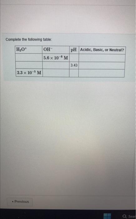 Solved Part 11Part CComplete the following table:If the | Chegg.com