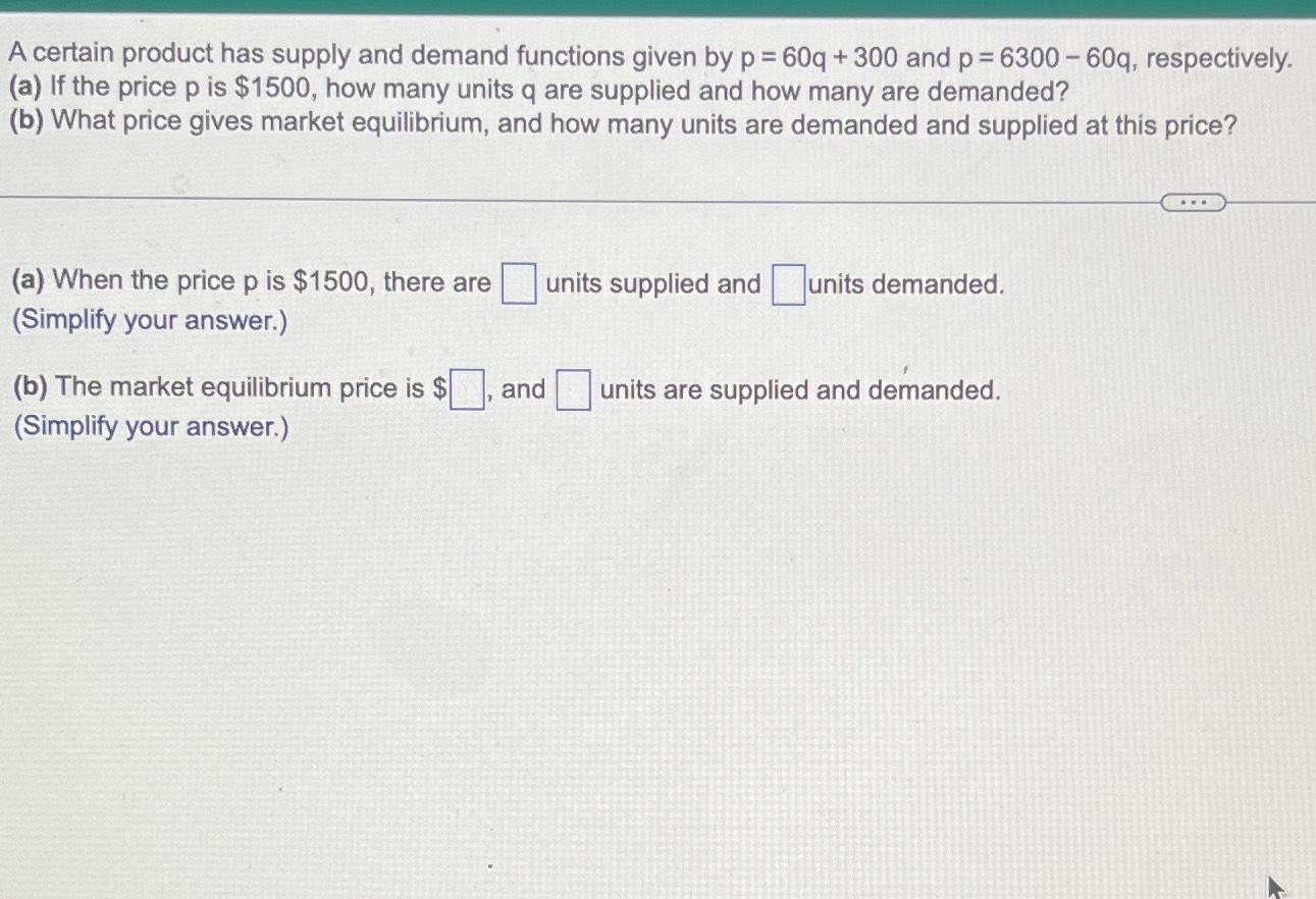 Solved A certain product has supply and demand functions | Chegg.com