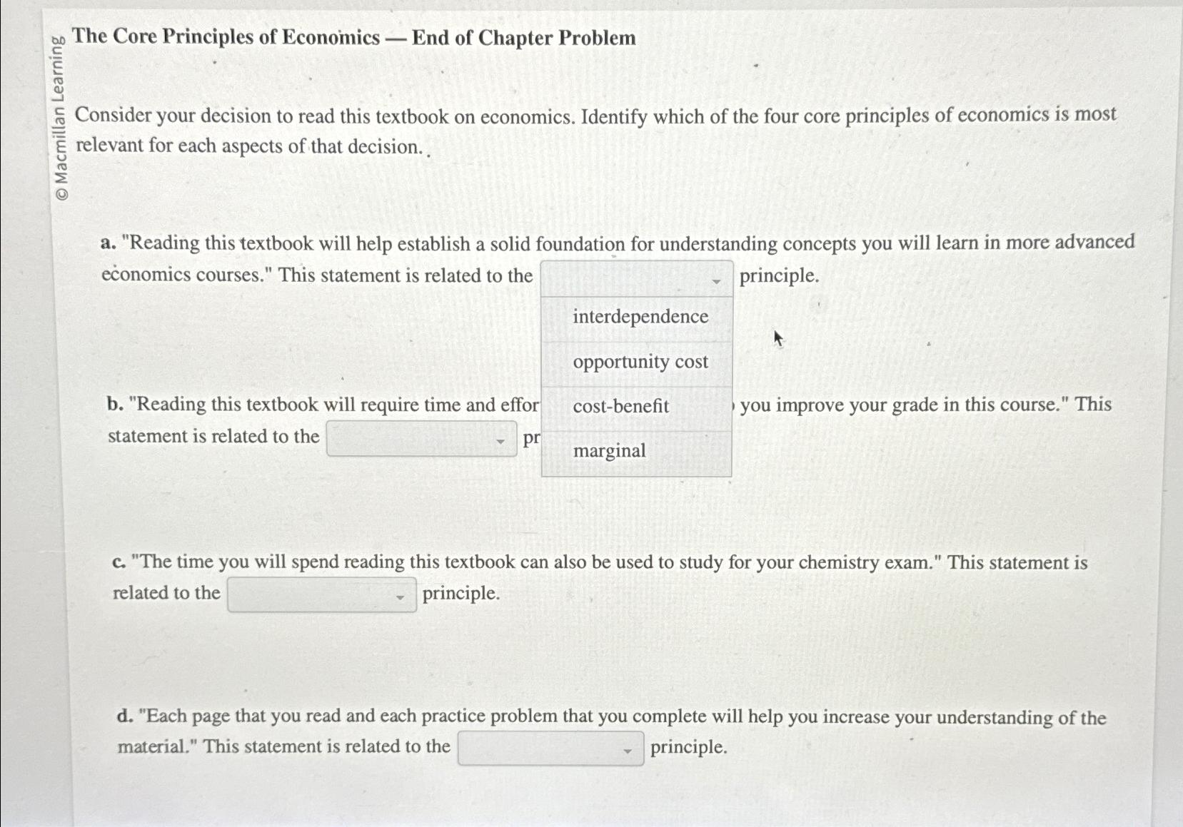 Solved The Core Principles of Economics - ﻿End of Chapter | Chegg.com