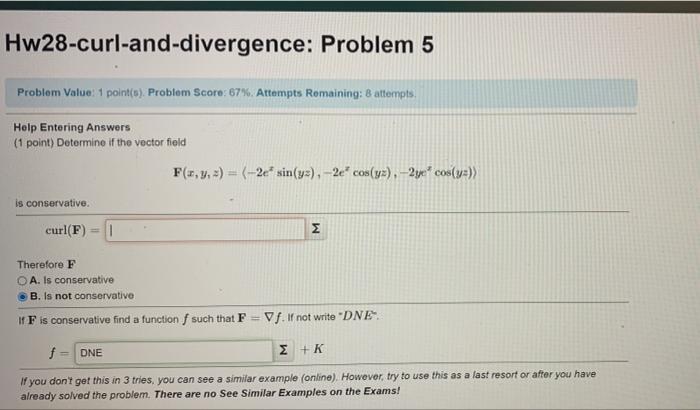 Solved Hw28-curl-and-divergence: Problem 5 Problem Value 1 | Chegg.com