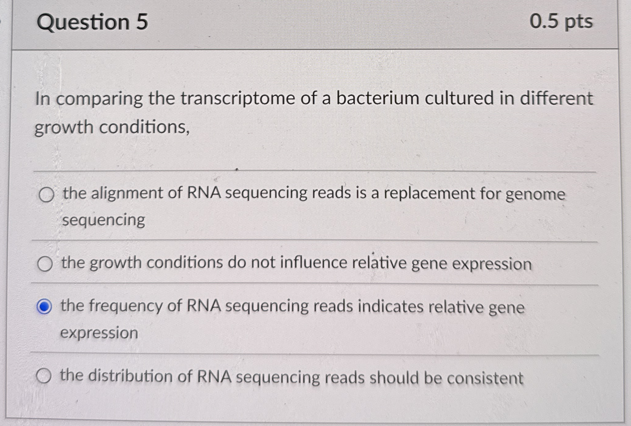 Solved Question 50.5 ﻿ptsIn comparing the transcriptome of a | Chegg.com