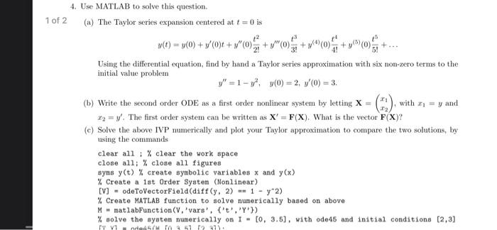 4. Use MATLAB to solve this question. (a) The Taylor | Chegg.com