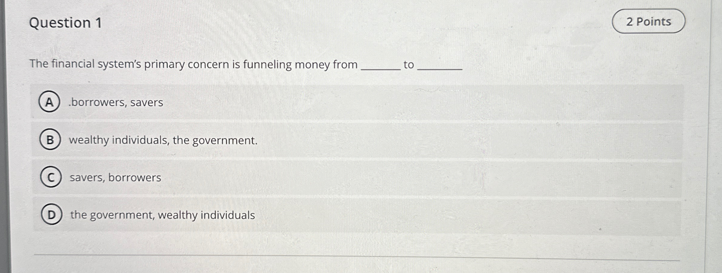 Solved Question 12 ﻿PointsThe financial system's primary | Chegg.com