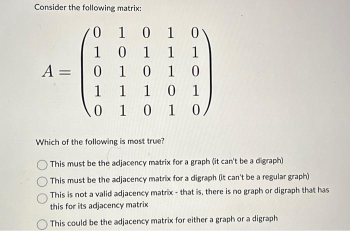 Solved Consider the following matrix: | Chegg.com