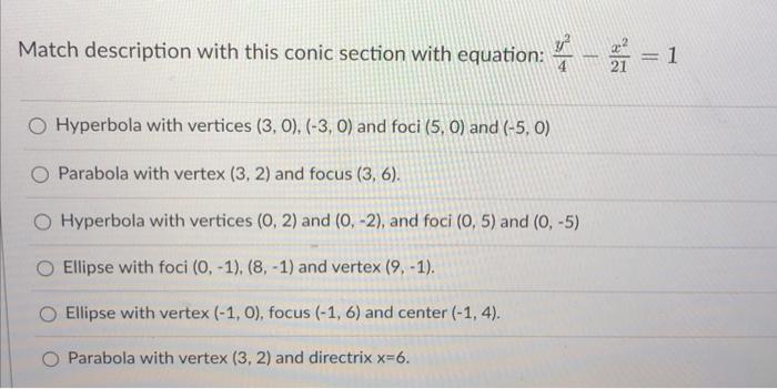 Solved Match description with this conic section with | Chegg.com